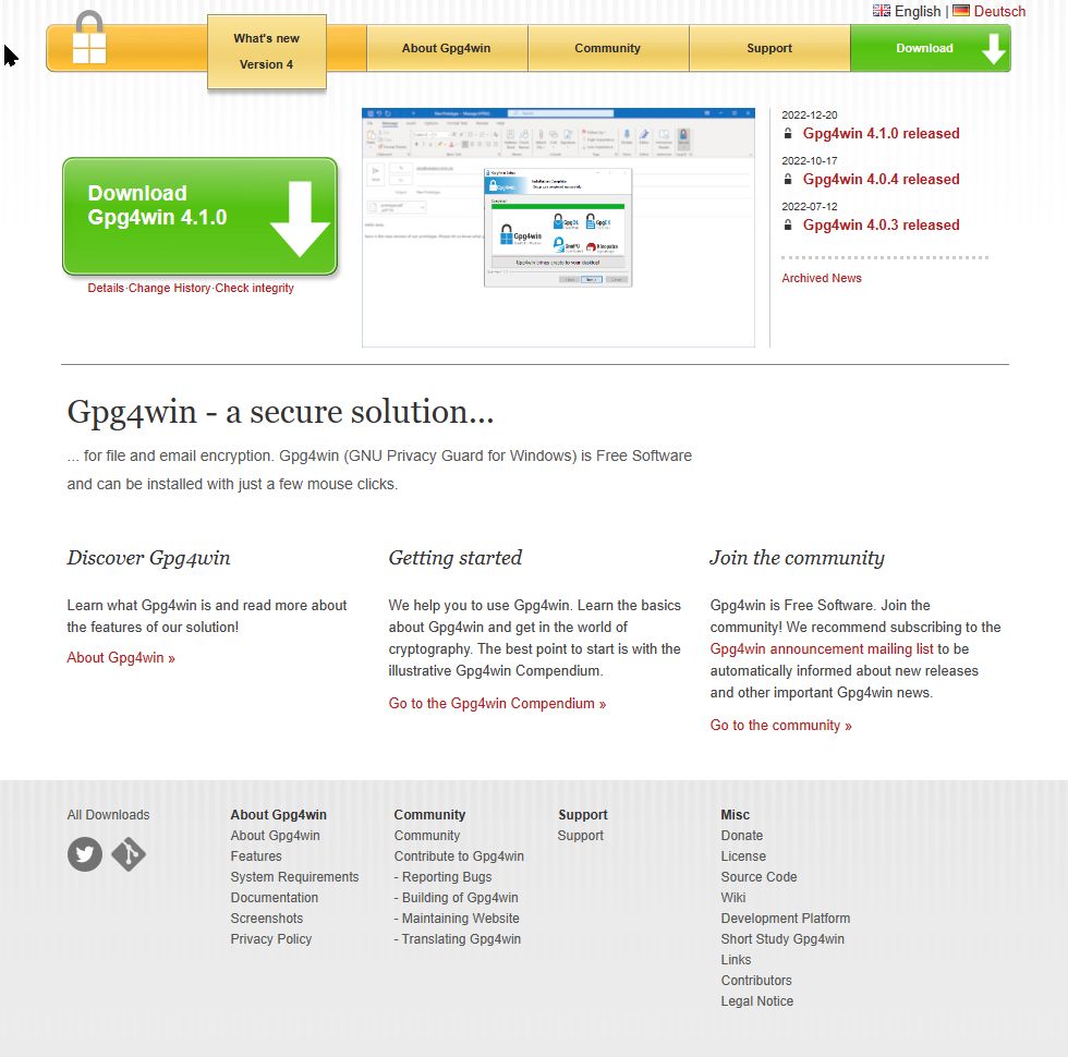 Download Gpg4win 4.1.0 をクリックします。